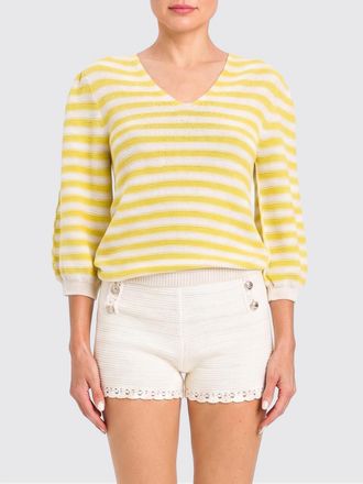 Twinset Pull ray&eacute; en m&eacute;lange de coton &agrave; col V et manches longues
