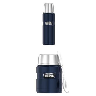 Thermos STAINLESS KING BEVERAGE BOTTLE 0,47l, midnight blue, Thermosflasche, 12h heiß / 24h kalt + THERMOS STAINLESS KING FOOD JAR 0,47l, midnight blue, Therm