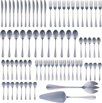 Alpina Besteck Set 75-teilig f&uuml;r 12 Personen - Edelstahl Besteck Set - Messer Gabeln L&ouml;ffel Teel&ouml;ffel Kaffeel&ouml;ffel Kuchengabeln Salatbesteck Tortenheber - Ko