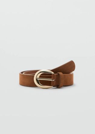 Mango Ceinture cuir boucle ovale marron - Femme - XL - MANGO
