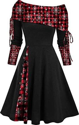 Generic Robe De No&euml;l Femme Robe Noel Femme Rouge Rudolph Renne Elfe Fantaisie Pull Top Robe de Cocktail Soir&eacute;e Bal Ann&eacute;e 50s Pin Up Rockabilly Swing Jupe Manc