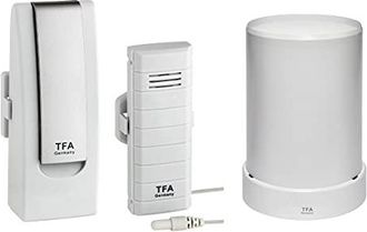 TFA Dostmann Weatherhub Starterset, mit Temperatursender und Funk-Regenmesser, SmartHome, ideal für Pool,Teich, Kühlgerät, einfach installierbar, L305 x B245 x H24