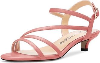 Castamere Femmes Ouvert Bout Bas Kitten Talon Heel Lanières Cheville Sandales Boucle Dress Bureau Décontracté Chaussures 3.5 CM Heels Rose pêche 37 EU