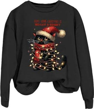 Generic Pulls pour femmes avec imprim&eacute; mignon de chat de No&euml;l, sweatshirts amusants et graphiques originaux pour lautomne et lhiver, &agrave; manches longues, pulls 