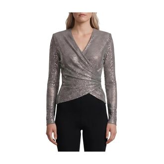 Self Portrait Rhinestone Mesh Wickeltop - - Tops - Damen - Grau - S