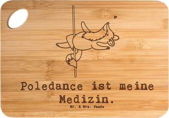 Mr. & Mrs. Panda Bambus - Schneidebrett Poledance - Geschenk, Schenken, Bretter, Holzbrett mit Gravur, Danke, Pole Dance, Tanz, Holzbretter