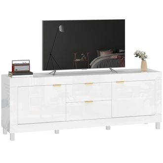 HOMCOM TV-Schrank TV Lowboard f&uuml;r Fernseher bis zu 75 Zoll 180 x 40 x 66 cm Hochglanz Fernsehtisch mit 2 Soft-Close-T&uuml;ren, Kabelmanagement und2 Schubladen f&uuml;
