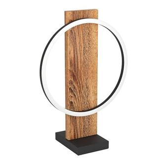 Eglo Lampe de chevet LED Boyal, lampe de table vintage et rustique pour salon, luminaire design en bois brun, m&eacute;tal noir et plastique blanc avec interrupte