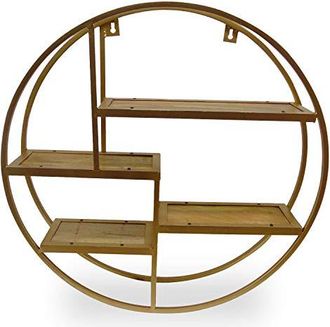 Menzzo Girane Rundes Regal aus goldenem Metall und Holz