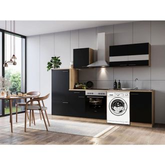 Respekta K&uuml;che K&uuml;chenzeile f&uuml;r Unterbau Waschmaschine Eiche Schwarz Merle 280 cm Respekta