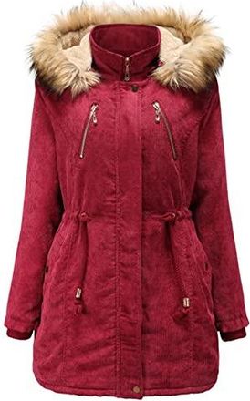 Generic Vestes pour femmes 2026 Manteau &eacute;pais grande taille chaud couleur unie hiver &agrave; capuche doubl&eacute; polaire veste avec poche lat&eacute;rale, Rouge, M