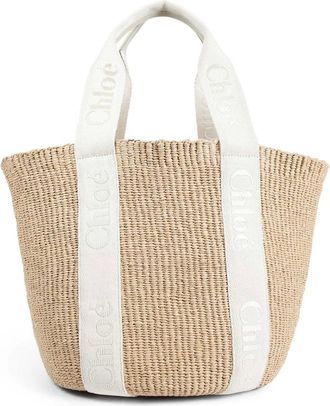 Chloé Femme, Sacs, Beige, Taille: ONE Size Sac Fourre-Tout Beige en Rafia avec Logo