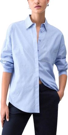 Liu Jo Femme, Blouses et Chemises, Bleu, Taille: 42 FR Rhinestone Shirt