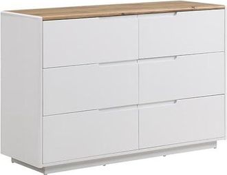 Vente-Unique Commode Amani - 6 tiroirs - MDF - Blanc laqu&eacute; et Ch&ecirc;ne