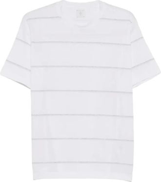 Eleventy Homme, Tops, Blanc, Taille: L T-shirt en coton ray&eacute;