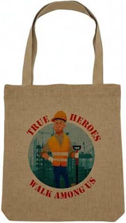 Fabulous Sac Shopping Tote Bag Aspect Lin - True Heroes - Construction Worker Job Hero Sac de Courses Toile Epaisse 360g Beige Naturel Cabas Port&eacute; Epaule Solid