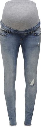 Only MATERNITY Damen Olmblush Mid Sk Ank Raw Dnm, Medium Blue Denim, M / 32L