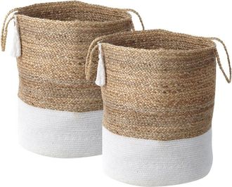 Beliani Beliani - Lot de 2 Paniers de Rangement pour Linge Corbeille Boho en Jute Blanc et Beige Gajar