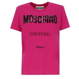 Moschino Couture - T-Shirt in Fuchsia mit gl&auml;nzendem Logo