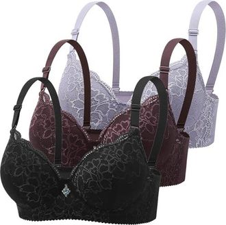 Generic Soutien-gorge classique en dentelle pour femme avec armatures, 3 pi&egrave;ces, soutien-gorge avec bustier r&eacute;glable, ensemble de soutien-gorge confortable, r