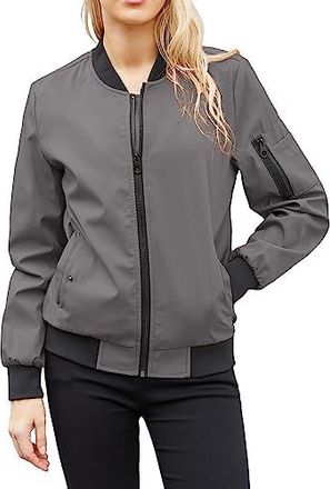 Generic Vestes pour femmes 2026 d&eacute;contract&eacute;es solides fermeture &eacute;clair manteau poche mince veste de baseball mince, gris fonc&eacute;, L