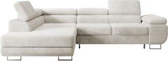Selsey STEVIL - Ecksofa L-Sofa mit Schlaffunktion, Bettkasten, Ottomane links, Cordbezug Graubeige