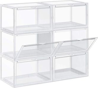 Songmics Songmics - Bo&icirc;tes &agrave; Chaussures, Lot de 6, Coffre de Rangement, empilable, avec Porte, en Plastique, Pointure Jusqu&agrave; 46, 36 x 28 x 22 cm, Transparent