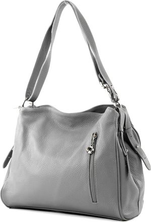 modamoda.de T119 / T220 Damen Leder Schultertasche Umh&auml;ngetasche 2 Gr&ouml;&szlig;en handmade in Italy, Farbe:Telegrau