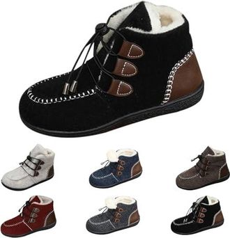 Generic Bottes de neige plates à lacets pour femme - Chaudes et moelleuses - Antidérapantes - Bout rond - Bottes de randonnée en polaire thermique - Bottes dé