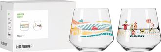 Ritzenhoff 8185004 Wasserglas 400 ml, 2er Set - mit sanften Feldern, goldenen &Auml;hren & idyllischem Trecker-Motiv - Made in Germany
