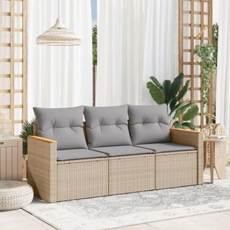 vidaXL 3-tlg. Garten-Sofagarnitur mit Kissen Beigemischung Poly Rattan - Vidaxl