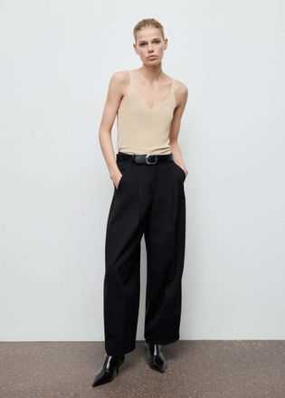 Mango Stricktop aus Lurex mit V-Ausschnitt gold - Damen - XXL - MANGO