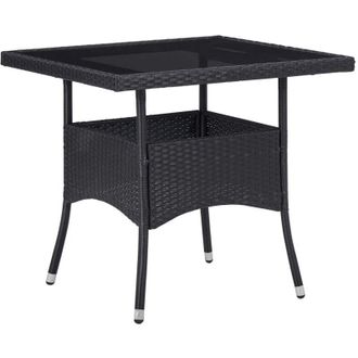 vidaXL Vidaxl - Table &agrave; d&icirc;ner dext&eacute;rieur Noir R&eacute;sine tress&eacute;e et verre