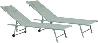 Beliani Lot de 2 Chaises Longues de Jardin en Acier Thermolaqu&eacute; Dossier R&eacute;glable Coussin dAppui-T&ecirc;te Structure Vert Clair Soroni