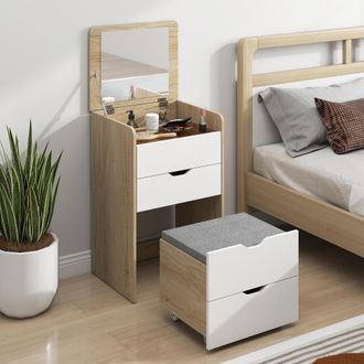 HOMCOM 3-in-1-Schminktisch mit verdecktem Hocker und hochklappbarem Spiegel, verdeckter Glas-Schminktisch mit 3 Schubladen und gepolstertem Hocker, f&uuml;r klein
