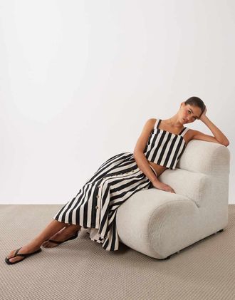 Nobody's Child Midaxi-Rock aus Baumwollmix in gestreiftem Schwarz mit durchgehender Knopfleiste und hohem Bund, Kombiteil