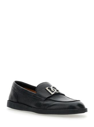 Dolce & Gabbana Mens Black Loafers With Dg Plaque Deer
