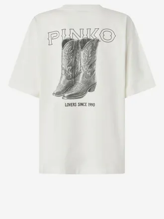 Pinko Womens Cotton T-Shirt White Logo Print T-Shirts & Jerseys