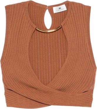 Elisabetta Franchi Femme, Tops, Brun, Taille: 36 FR Knit Top With Jewel Detail