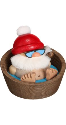 Seiffener Volkskunst Kugelräucherfigur - Räuchermann - Motiv: Nikolaus Karl im Pool - Größe: 10cm - Made in Germany