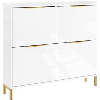 SoBuy SoBuy Schuhschrank Eingang Schuharmoire Ultra D&uuml;nn 19cm - Wei&szlig; Gl&auml;nzend und Gold - f&uuml;r Eingang, Flur, Kleiner Raum, Anti-Kippen, mit Boden Schutz