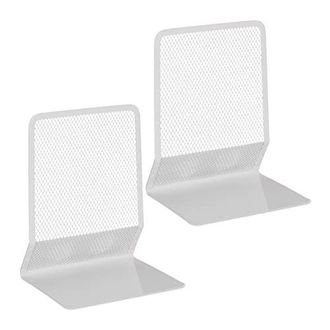 Relaxdays Serre-Livres, Lot de 2, Aspect Maille, Livres et dossiers, Presse-Livres HxLxP: 17x13,5x10,5 cm, m&eacute;tal, Blanc