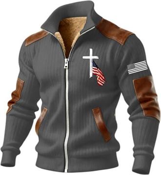 Generic Cardigan d&eacute;contract&eacute; doubl&eacute; en polaire avec fermeture &eacute;clair, manteau dhiver &eacute;pais pour un usage quotidien en plein air, gris, 4XL