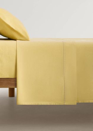 Mango Drap plat berceau en coton lav&eacute; double surpiq&ucirc;re moutarde - Home - 100x150cm - MANGO HOME