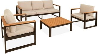 Sweeek Salon de jardin 5 places en aluminium et eucalyptus - NAZCA Noir / Beige