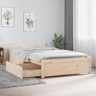 Festnight Hoopleep Cadre de lit en bois de pin massif 90 x 190 cm avec 2 tiroirs de rangement, lattes en bois de lywood robuste, finition naturelle non finie, b