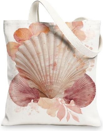Generic Sacs fourre-tout en toile de coquillage, motif floral océan, sacs de courses réutilisables, style plage élégant, léger, lavable, sacs en toile pour vo