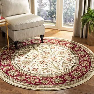 Safavieh Traditionell Teppich für Wohnzimmer, Esszimmer, Schlafzimmer - Lyndhurst Collection, Kurzer Flor, Elfenbein und Rot, 180 x 180 cm