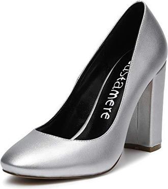 Castamere Chaussures Femme Haut Talon 10CM Escarpins Femme Bout Rond Confort Classique Mode Sexy Fête Mariage Bureau High Heels PU Argent Escarpin EU 36.5