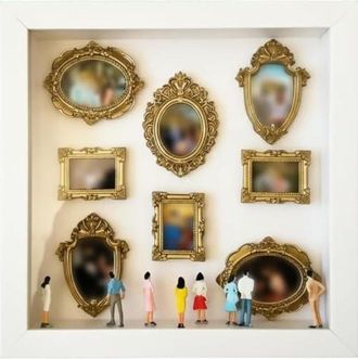 Generic Mini bo&icirc;te de pr&eacute;sentation en forme de silhouette de mus&eacute;e &agrave; faire soi-m&ecirc;me, affichage de m&eacute;moire personnalis&eacute; avec mini figurines et cadres dor&eacute;s, d&eacute;